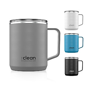 The Clean Hydration Company Insulated Coffee tumbler | Travel coffee mug | Ceramic Lined Tumbler | Iced Coffee Tumbler Cup with Lid | Double Wall Vacuum (Gray, Mug 12oz)