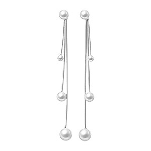 SLUYNZ Sterling Silver Pearls Dangle Earrings Chain for Women Teen Girls Wedding Dangle Earrings Long Tassel (A-Silver)