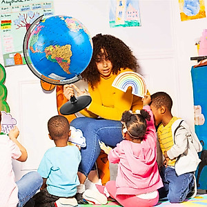 Lewtemi 13 Inch World Globe with Stand, Blue, Metal & Plastic Base, Political Map, Easy Rotate, Retro Style, Educational Globe for Students & Teachers