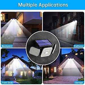 Solar Lights Outdoor, 132 LED 1500LM Solar Security Flood Lights with Remote Control, Wireless Motion Sensor Lights 3 Heads 270° Wide Angle Illumination IP65 Waterproof Wall Lights (2 Packs)