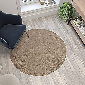 Flash Furniture Kelsey Area Rug - Jute - Round - 4 Foot - Polyester Blend - Braided