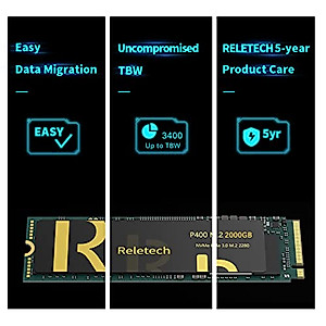 Reletech P400 M.2 1000G SSD, up to 3400MB/S PCIe3.0×4 NVMe Independent Cache Internal Hard Disk with Heatsink for Laptop Desktop (1TB lite)