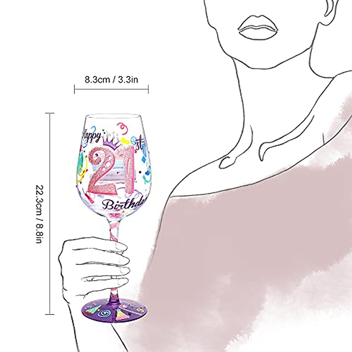 NymphFable Hand-painted Wine Glass 21st Birthday Gift Artisan Painted 15oz Personalised Gift for Her