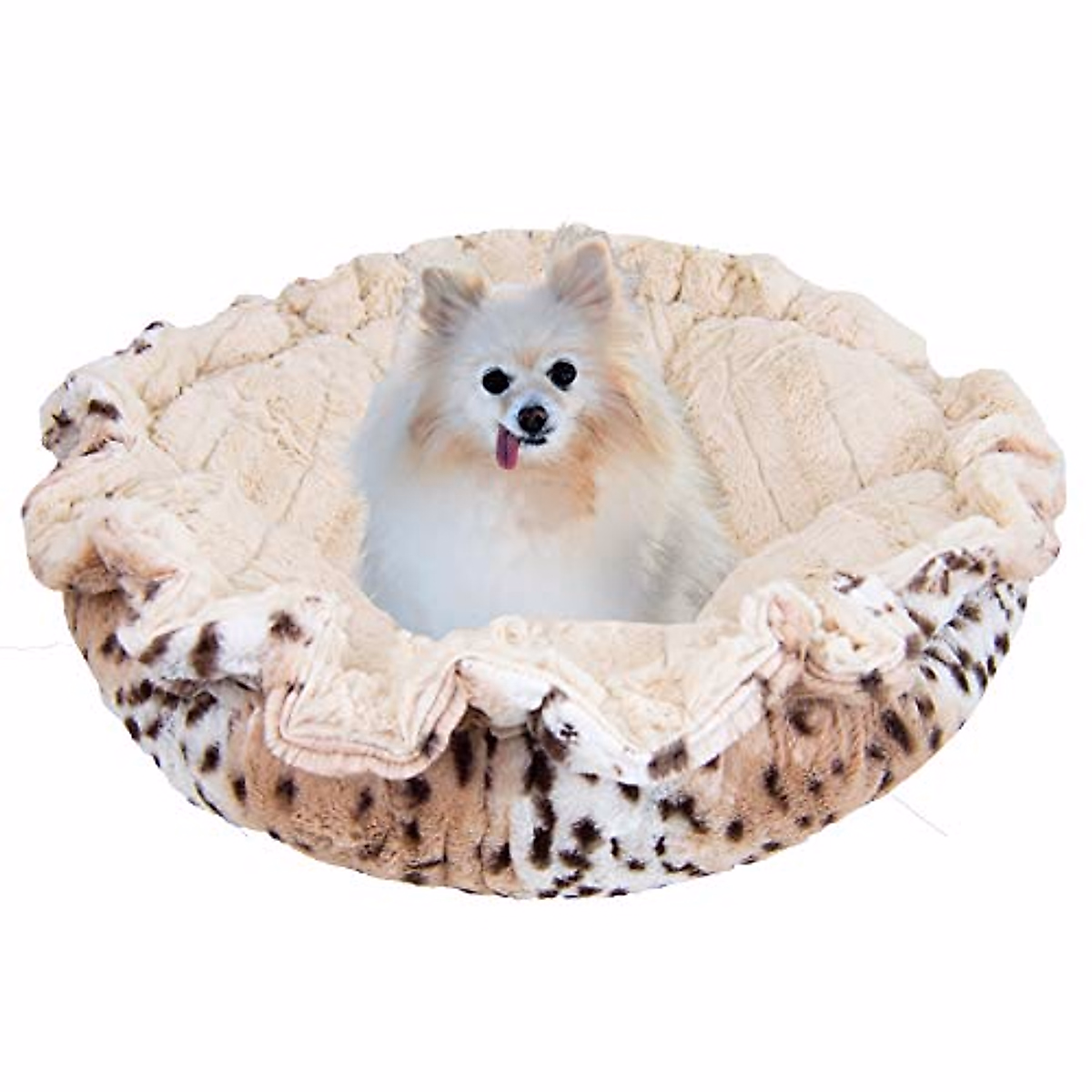 Bessie and Barnie Ultra Plush Aspen Snow Leopard/Natural Beauty Luxury Deluxe Dog/Pet Cuddle Pod Bed