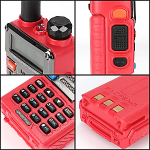 BAOFENG UV-5R+ Plus Two Way Radio, Long Range for Adults Rechargeable with Earpiece, Walkie Talkie for Outdoors, 144-148 420-450MHz, Qualette Series, Flame Red