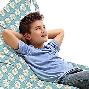 Ambesonne Spring Lounger Chair Bag, Daisy Blossoms Blowing Pattern on Polka Dots Shabby Flowering Season Love, High Capacity Storage with Handle Container, Lounger Size, Turquoise and White
