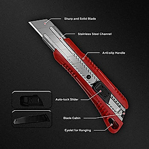 HAUTMEC 25mm Extra Heavy-Duty Utility Knife, Snap-off Retractable Box Cutter with 3pcs Sharp Blades, Auto-lock Mechanism, Sturdy Body HT0080-KN