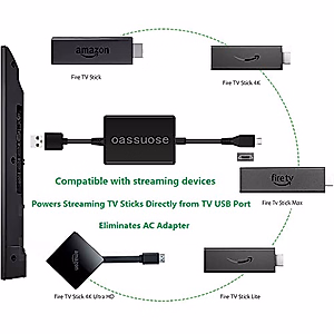 Oassuose USB Power Cable Adapter for Fire TV Stick,Powers Streaming TV Sticks Directly from TV USB Port(Eliminates AC Adapter and Very Long Power Cable)
