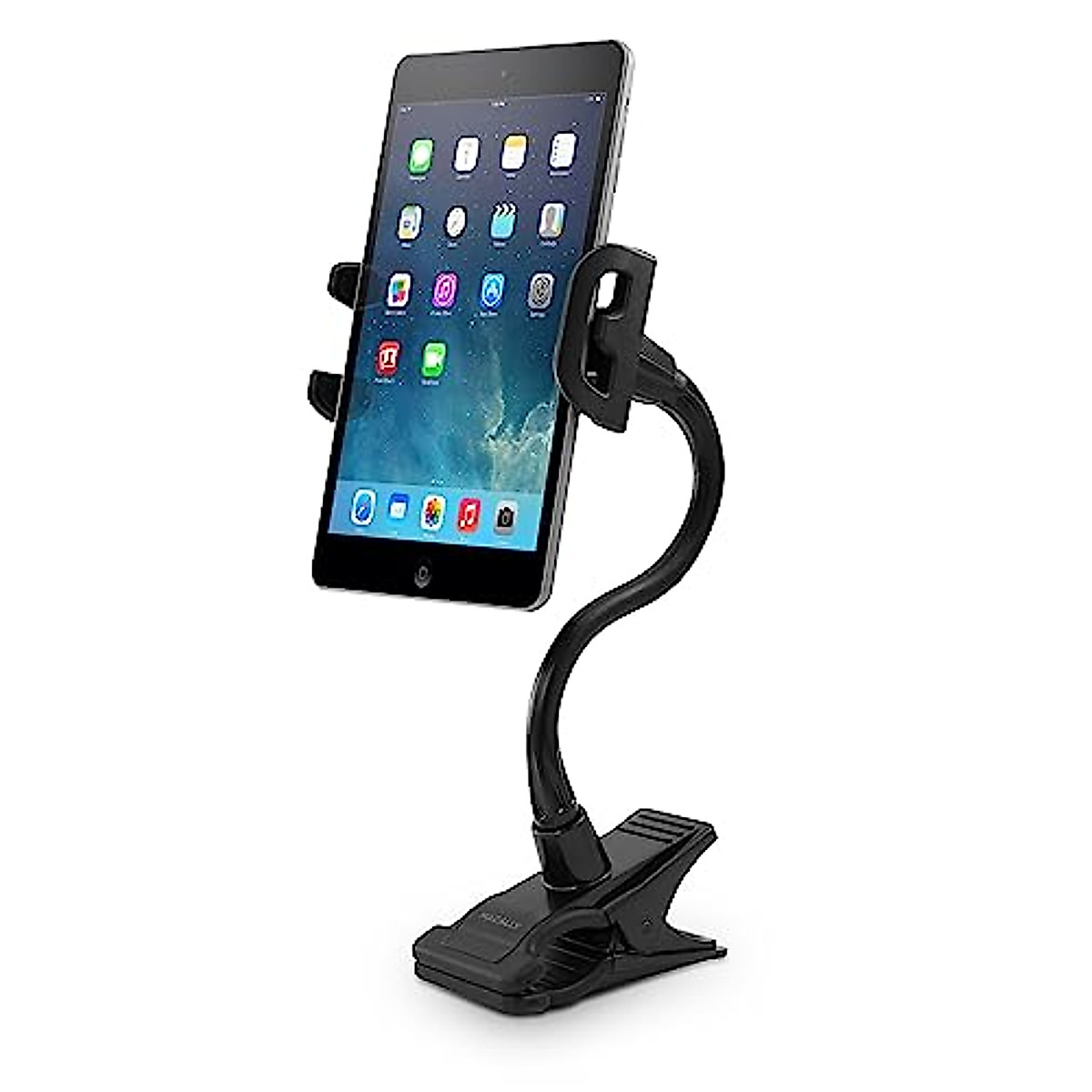 Macally Adjustable Gooseneck Tablet Holder & Phone Clip - Works with Phones & Tablets up to 8” - Flexible Phone Holder & Tablet Mount with Clip On Clamp for Desks up to 1.75” Thick (CLIPMOUNT),Black