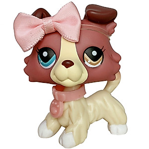 Junior Pet Shop lps Collie 1262, lps Collie Red and Tan Collie Two Different Eyes Collie with lps Accessories Bow Collar Kids Gift