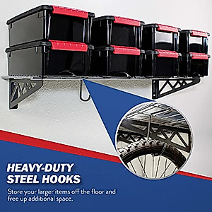 SafeRacks Wall Shelves - 2 Pk 18"x48" Wall Mountable Shelving Unit for Storage Rack, Pantry Shelves, Utility Shelving, Heavy Duty Shelves w/ 4 Versatile Accessory Hooks, 500lbs Capacity, Hammertone