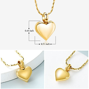 Imrsanl Small Heart Cremation Urn Necklace for Ashes Stainless Steel Memorial Ash Pendant Keepsake Jewelry (Gold)