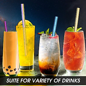 ESSBES Reusable Metal Boba Smoothies Drinking Straws 0.5'' Extra Wide for Bubble Tea Milkshakes Jumbo Drinks 7 PCS
