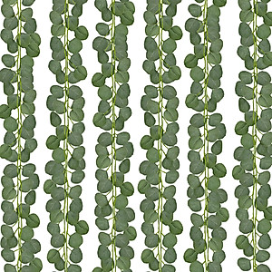 CQURE 6Pcs Eucalyptus Garland,Artificial Eucalyptus Leaves Table Greenery Garland Wreath Vines for Wedding Party Fireplace Bedroom Wall Room Decor