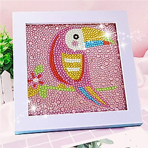 OLLULL Kids Diamond Painting Mosaic Sticker Art Kits with Wooden Frame Parrot