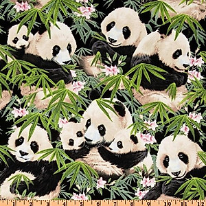 Panda Bears Black, Fabric by the Yard