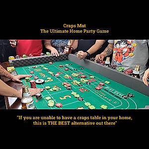 Casino Dealer Mats Premium Quality Craps Layout- Green - Lightweight Portable - Foam Walls - Fits on Most Dinning Room Tables - The Ultimate Home Style Party Game