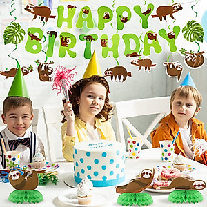 17 Pcs Dog Sloth Party Decorations and Supplies Including 2 Birthday Banner, 3 Honeycomb Centerpieces, 6 Hanging Swirls, 6 Hanging Card, Puppy Sloth Theme Birthday Party Favors (Sloth Style)
