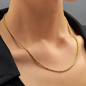 LIFETIME JEWELRY 2mm Gold Rope Chain for Men & Women 24k Real Gold Plated Diamond Cut Gold Necklace for Women & Necklace for Men 14 to 36 Inch | Gold | White Gold (16 inches, Gold)
