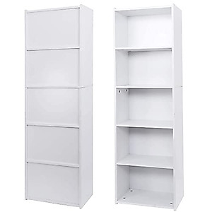 ZENY 5-Tier Shelf Bookcase, Freestanding Wood Storage Display Open Bookshelf for Home Office, White