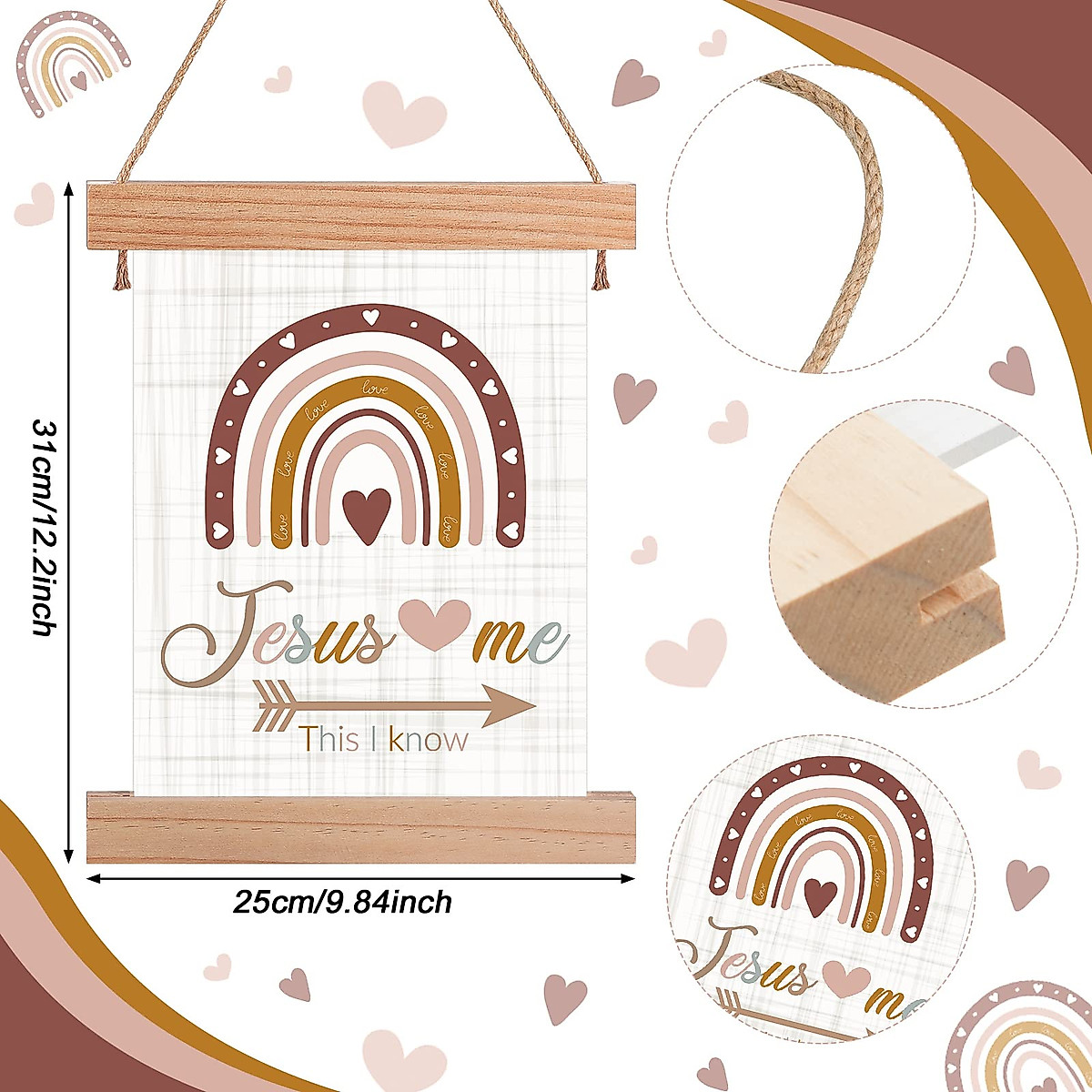 Boho Rainbow Nursery Decor Boho Rainbow Wall Art Boho Nursery Wall Decor Jesus Loves Me Hanging Wall Art Baptism Gifts for Girl Baby Shower