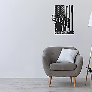 Deer Hunter Metal Wall Personalized, USA Hunter Gun with Flag, Deer Antler Hunting Dad LED Sign, Hunting Camp, Man Cave Deer Decor, Gift For Dad, Father Day Gift