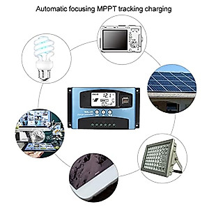 Solar Charge Controller, MPPT Solar Charge Controller 12v/24v Current Auto Focus MPPT Tracking Charge with LCD Display Dual USB Solar Regulator Charge Controller Multiple Load Control Modes (100A)