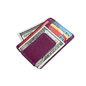 JNKET RFID Blocking Slim Money Clip Genuine Leather Minimalist Front Pocket Wallet for Men Women (Purple)