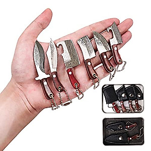 Ruksifg Damascus Mini Knife Set Chef Tiny Knife Set for Package Opener Box Cutter Bottle Opener- Set of 6