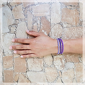Origin Siam Handmade Thai Woven Triple Stack Bracelet | Wax Cotton Cord String Wristband Set | Adjustable Unisex Boho Friendship Band | Bracelets for Woman, Women, Man and Men (Purple Violet Lilac)