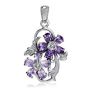 Silvershake Natural African Amethyst 925 Sterling Silver Flower Leaf Pendant