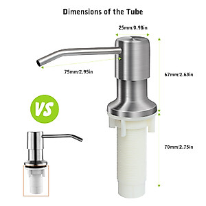 Soap Dispenser for Kitchen Sink, Built in Kichen Sink Soap Dispenser, 47" Extension Tube kit, Soap Dispenser Pump, No Need More Refills, Brushed Nickel (2 Scrub Sponges)