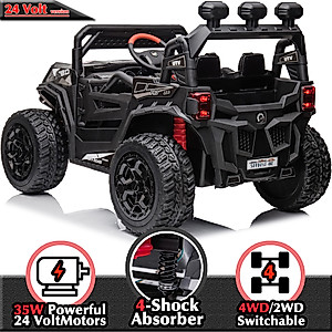 sopbost 24V Ride On Toys for Kids 7Ah Battery Powered Electric Vehicle Ride On Car with Remote Control, 2WD/4WD Driving Modes Kids UTV, EVA Tires Wheels, Quicksand