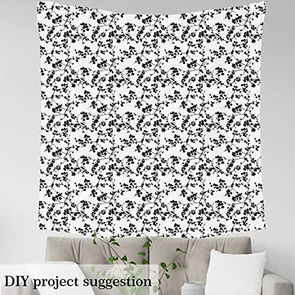 Cherry Blossom Fabric by The Yard, Japanese Style Upholstery Fabric for Chairs Sofa, Sakura Floral Themed Waterproof Fabric, Abstract Flower Material by The Yard, Black White, 10 Yards