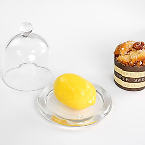 KVMORZE Glass Dessert Dome with Base, Mini Decorative Cake Tray with Glass Dome Cover, Cake Fruit Display Server Tray for Kitchen, Party, Weddings, Appetizer Dessert and Cheese Serving Platter