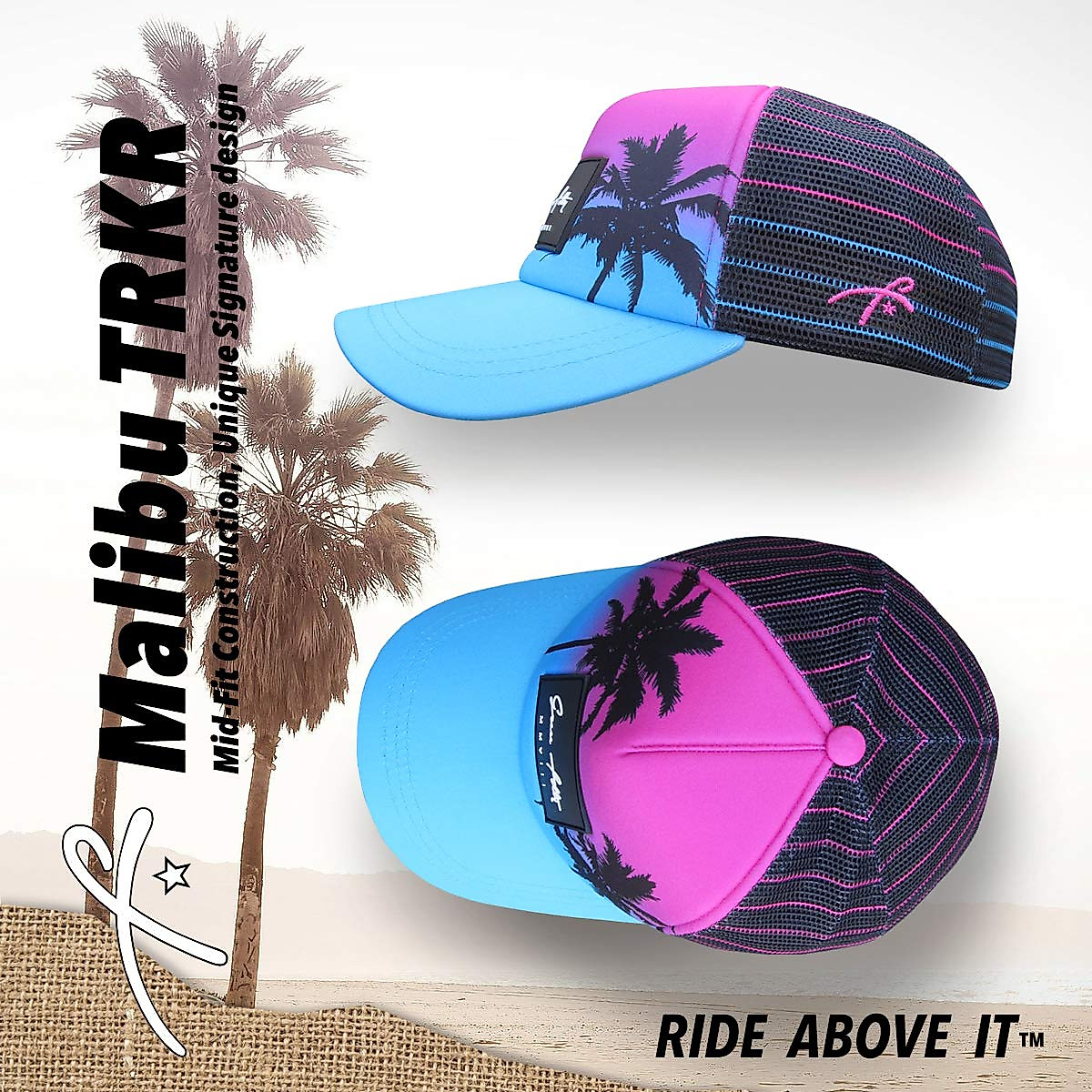 Grace Folly Foam Trucker Hat Snapback Mesh Baseball Cap for Men or Women (Palm- Pink & Teal)