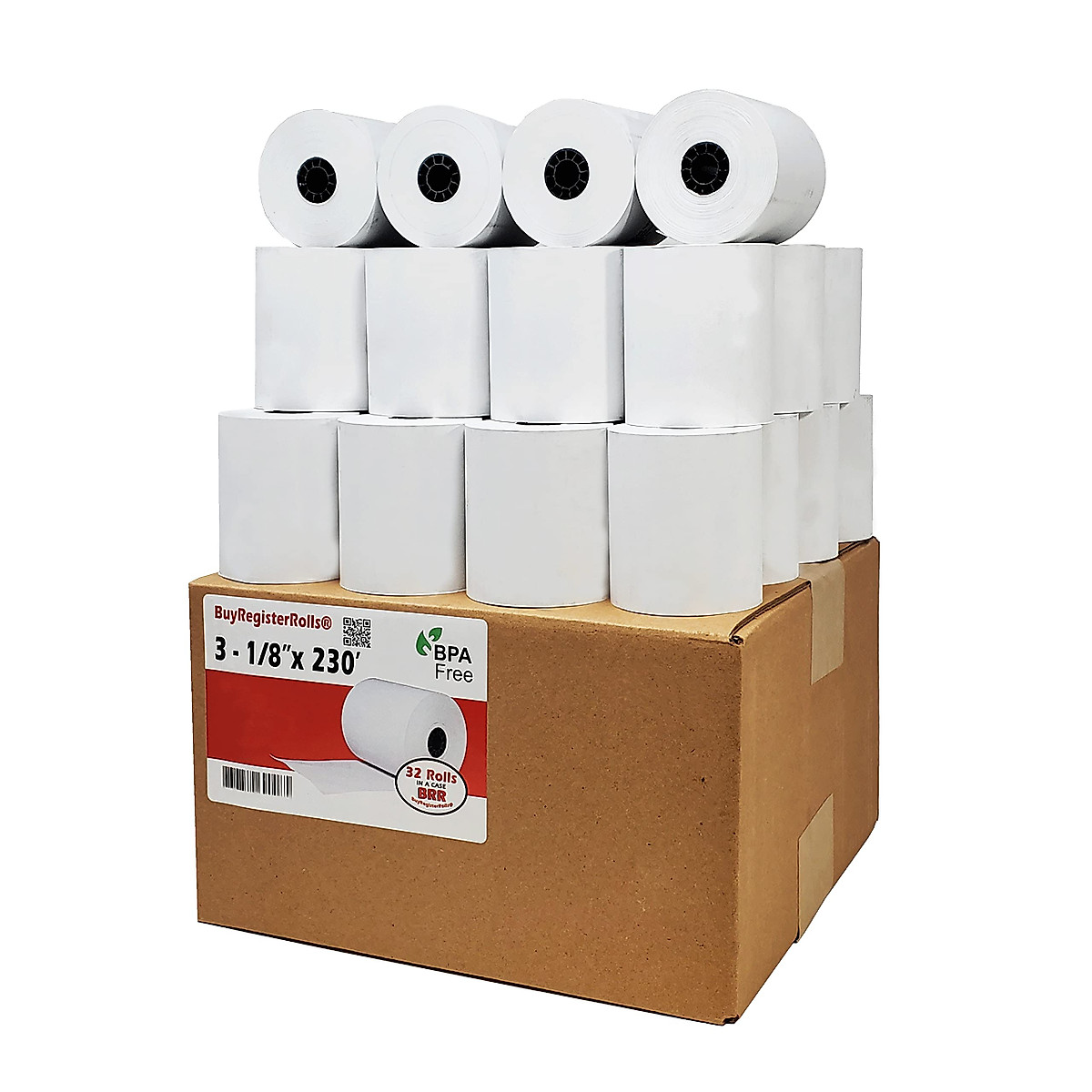 (32 Rolls) 3 1/8 x 230 Thermal Paper Receipt Rolls fits all Clover POS Cash Register Printers, Star Micronics SCP700 TSP100 TSP300 TSP400 TSP500 TSP600 TSP 700 TSP2000 CT S300 from BuyRegisterRolls