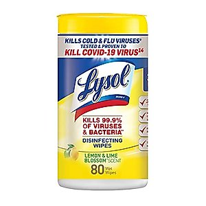 Lysol Disinfectant Wipes, Multi-Surface Antibacterial Cleaning Wipes, For Disinfecting and Cleaning, Lemon and Lime Blossom, 80 Count (Pack of 1)