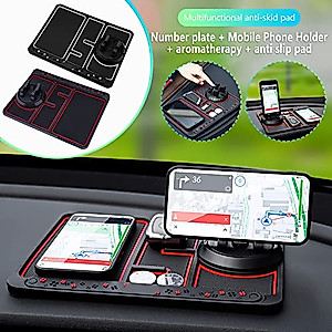 Non-slip Phone Pad for 4-in-1 Car, 2023 New Cool Glow in the Dark Car Dashboard Phone Mat with Temporary Car Parking Card Number Plate and Aromatherapy, Anti-shake Pad Universal Phone Holder (Red)