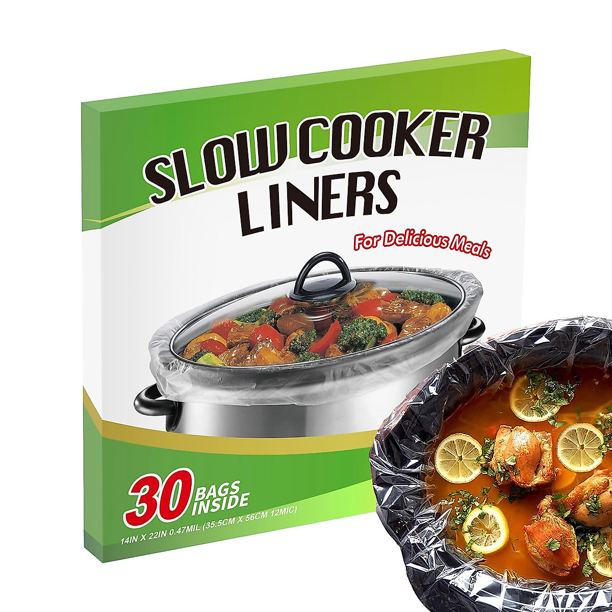 ECOOPTS Slow Cooker Liners (30 Liners), 14" × 22" Pot Liners Fit 6-10 Quarts, Disposable Cooking Bags Suitable for Oval & Round Pot, BPA Free (14" × 22")