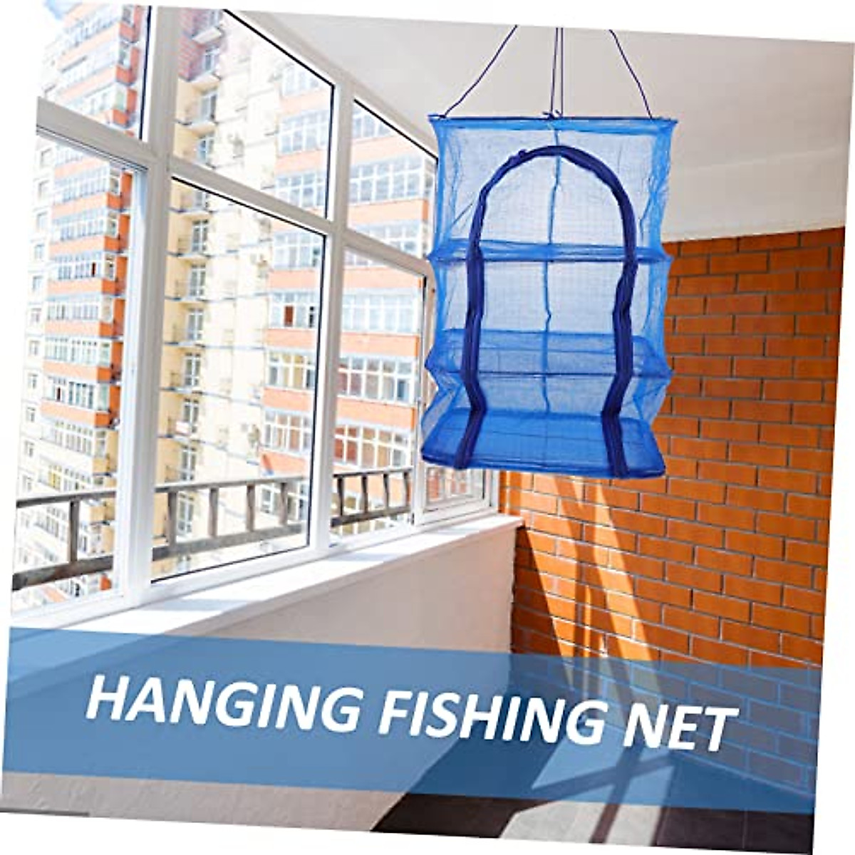 JOINPAYA Foldable Fish Cage Plants Foldable Basket Plants Outdoor Folding Fish Hanging Net Hanging Mesh Bag Fish Drying Rack Hanging Nylon Multi-Layer Net Vegetable Hanging Cage Blue