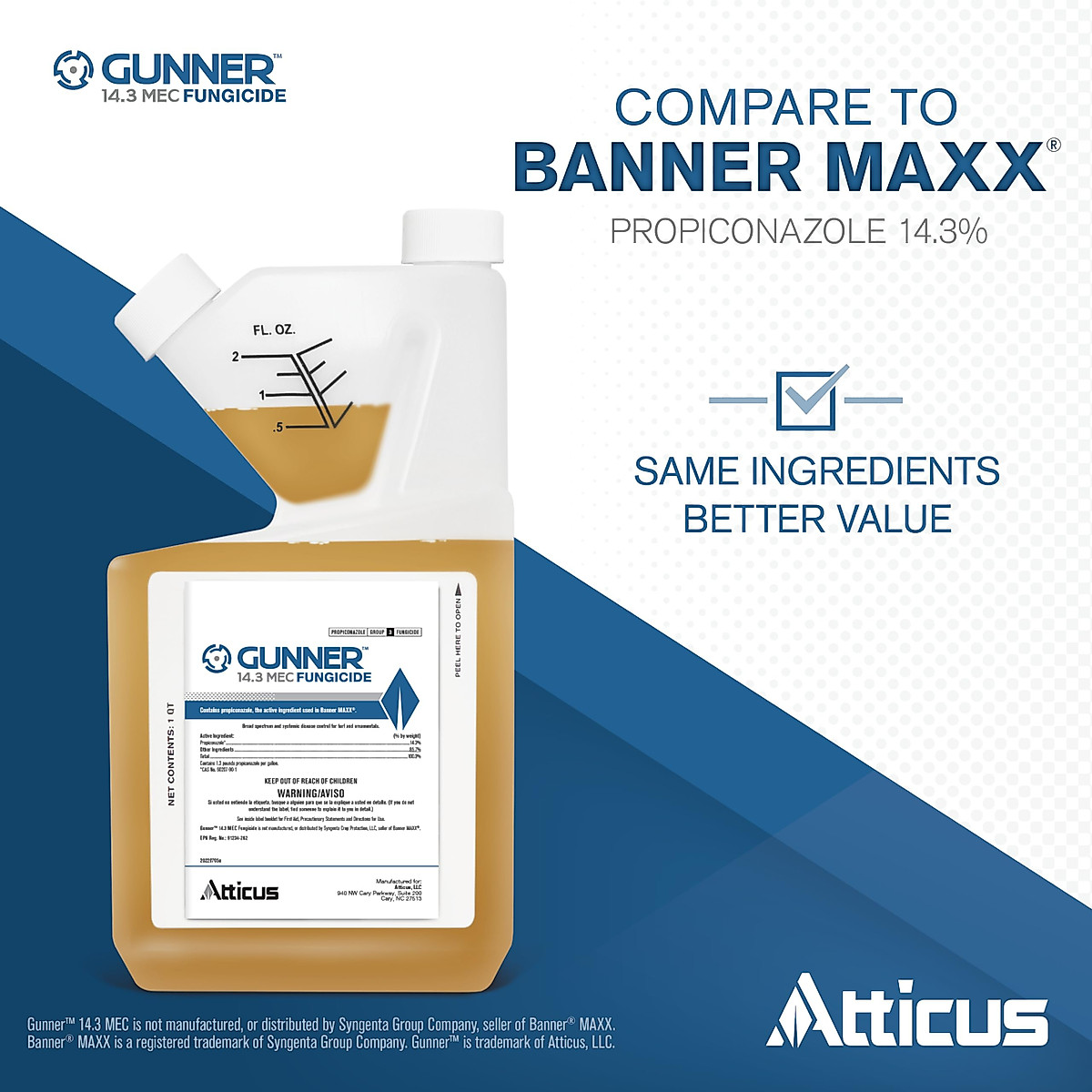 Gunner 14.3 MEC Propiconazole Fungicide (32 OZ) by Atticus (Compare to Banner Maxx) – Controls Brown Patch, Dollar Spot, Blights, Powdery Mildew, and Rusts