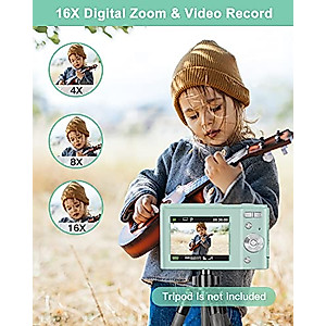 Digital Camera for Kids,1080P 48MP Autofocus Kids Camera with 32GB SD Card, Kids Digital Video Camera with 16X Zoom, Compact Portable Mini Cameras for Kids, Girls, Boys, Teens (Green)