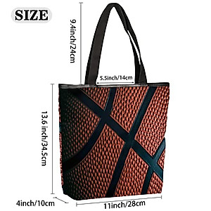 Basketball Ball Print Women's Canvas Tote Bag, Basketball Texture Shoulder Handbag Bags with Zip Large Beach Bag for School Shopping Business Work Travel