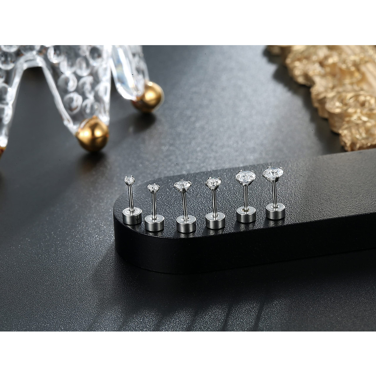 LYLYMIMI Surgical Steel Hypoallergenic Flat Back Stud Earrings for Women Screw Back Ear Piercing Earring