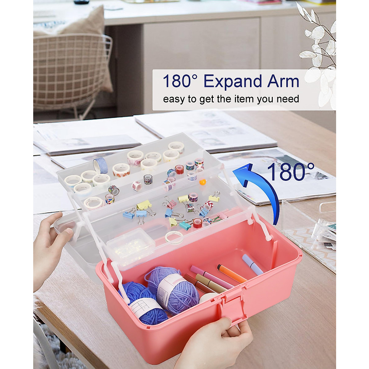 Eujqo Tackle Box Organizer Pink Craft Storage Organizers 3-layer Craft Box Medicine Box Sewing Box Hair Accessories Organizer for Girls Jewelry Box Makeup Organizer Small Plastic Tool Box with Handle