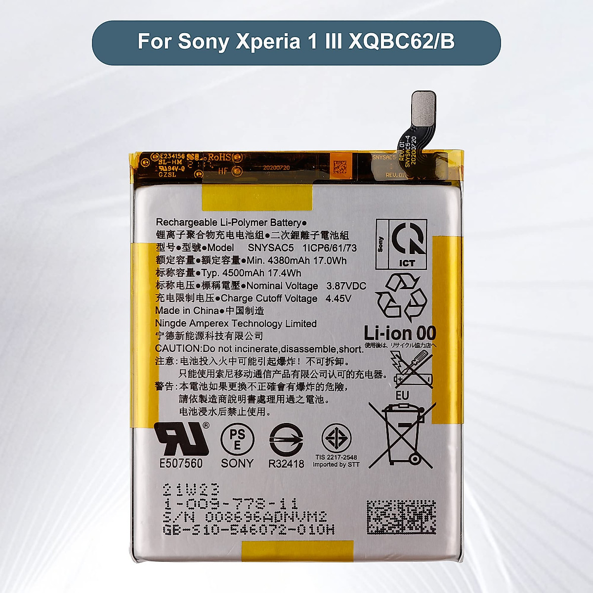 E-YIIVIIL Replacement Battery SNYSAC5 Compatible with Sony Xperia 1 III XQ-BC72 XQBC62/B 5G with Tools