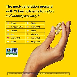 Ritual Prenatal Vitamin: Folate & Choline for Neural Tube Support, Omega-3 DHA for Fetal Brain Development, Iron, Calcium-Helper D3 & K2, Non-GMO, Citrus Essenced, 30 Day Supply, 60 Vegan Capsules