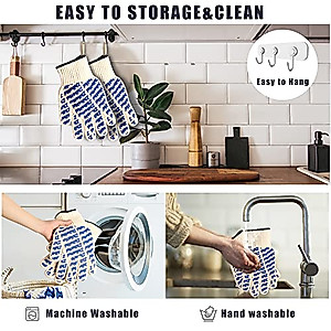 Heat Resistant Gloves BBQ Gloves EN407 Certified - 932°F Extreme Heat Resistant Oven Gloves - Ideal for Kitchen Cooking Grilling Baking Pan Holding(1 Pair Blue)