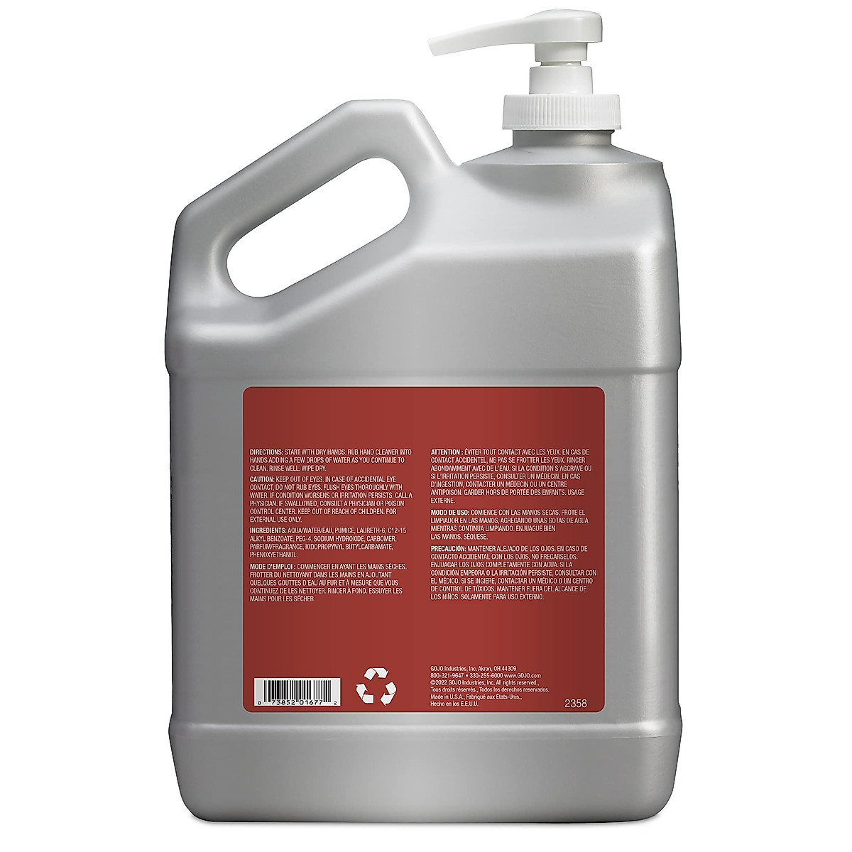 GOJO Cherry Gel Pumice Hand Cleaner, Cherry Fragrance, 1 Gallon Hand Cleaner with Pumice in Pump Bottle (Pack of 1) – 2358-02